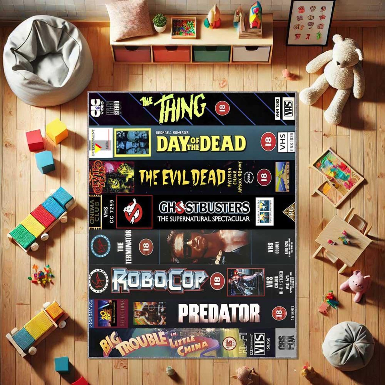 80s VHS Movie Rug, Custom Horror Sci-fi Carpet, the Thing Terminator ...