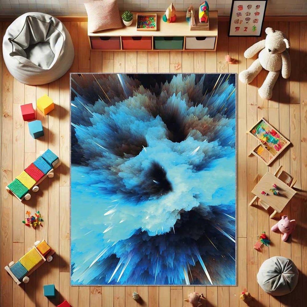 Abstract Blue Explosion Rug, Modern Galaxy Area Carpet, Cosmic Digital ...