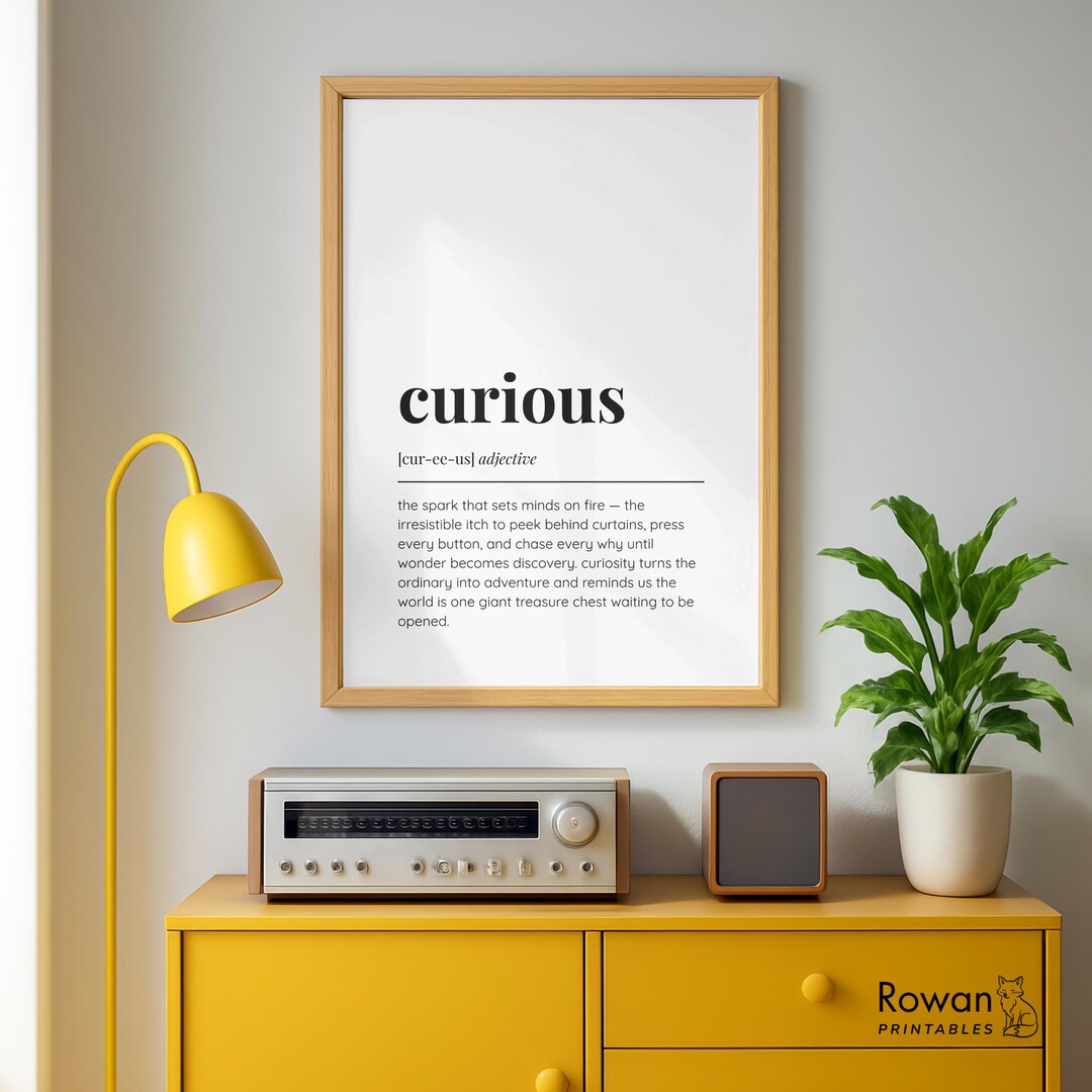Curious Definition Print: Black & White Typography, Inspirational Wall ...