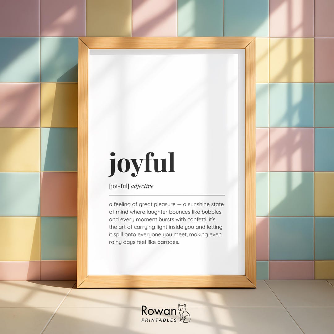Joyful Definition Print: Black and White Typography (digital Download ...