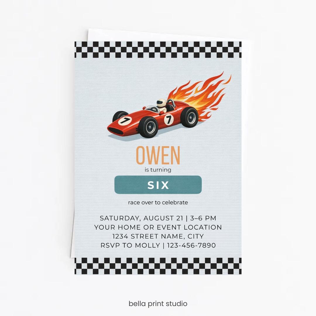 Race Car Birthday Invitation: Vintage Racing Theme, Editable Canva ...