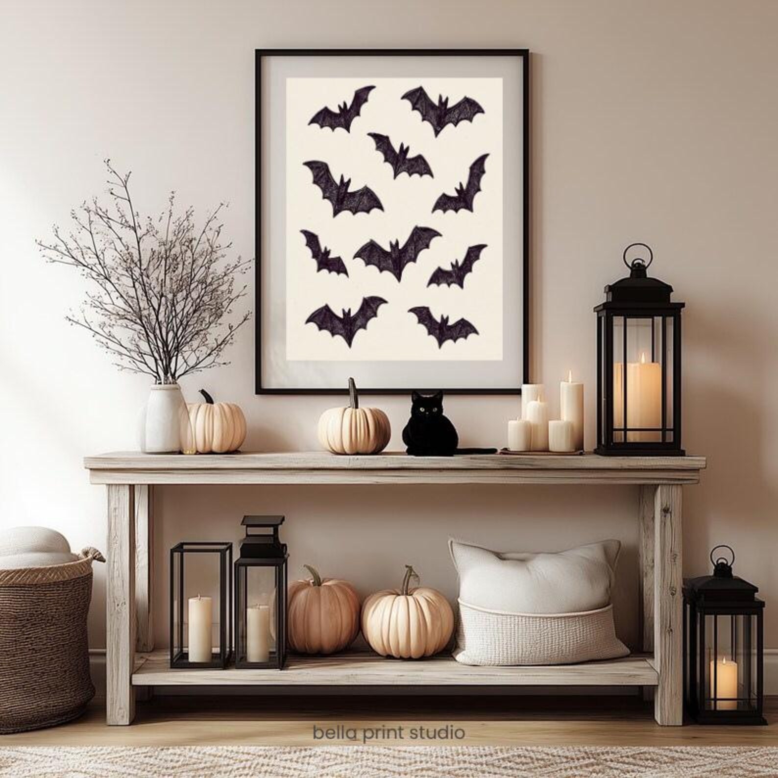 Halloween Bat Print: Spooky Minimal Wall Art, Vintage Style Bat Sketch ...