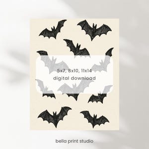 Halloween Bat Print: Spooky Minimal Wall Art, Vintage Style Bat Sketch ...