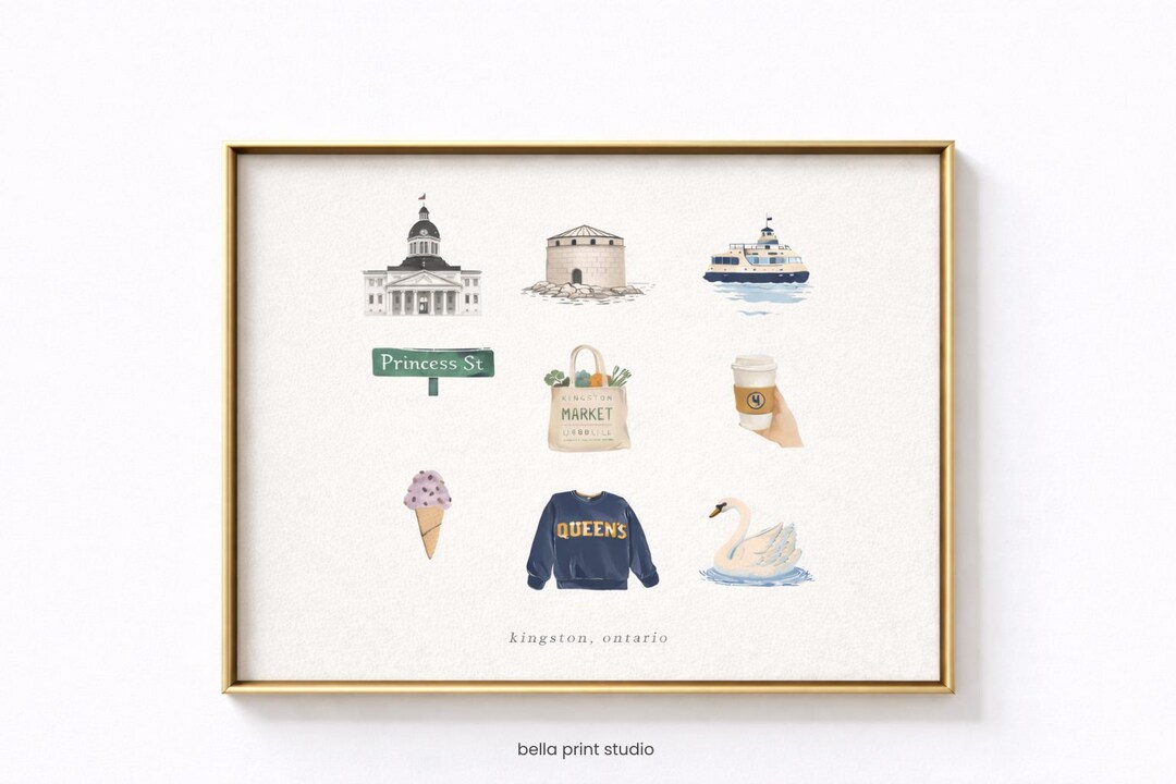 Kingston Ontario Art Print: Illustrated City Icons (digital Download ...