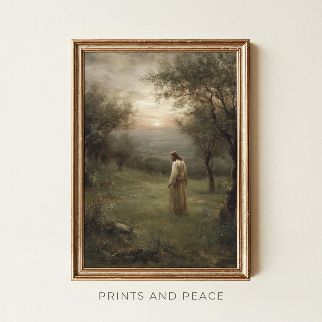Jesus in the Olive Grove - Vintage Christian Art Print, Biblical ...