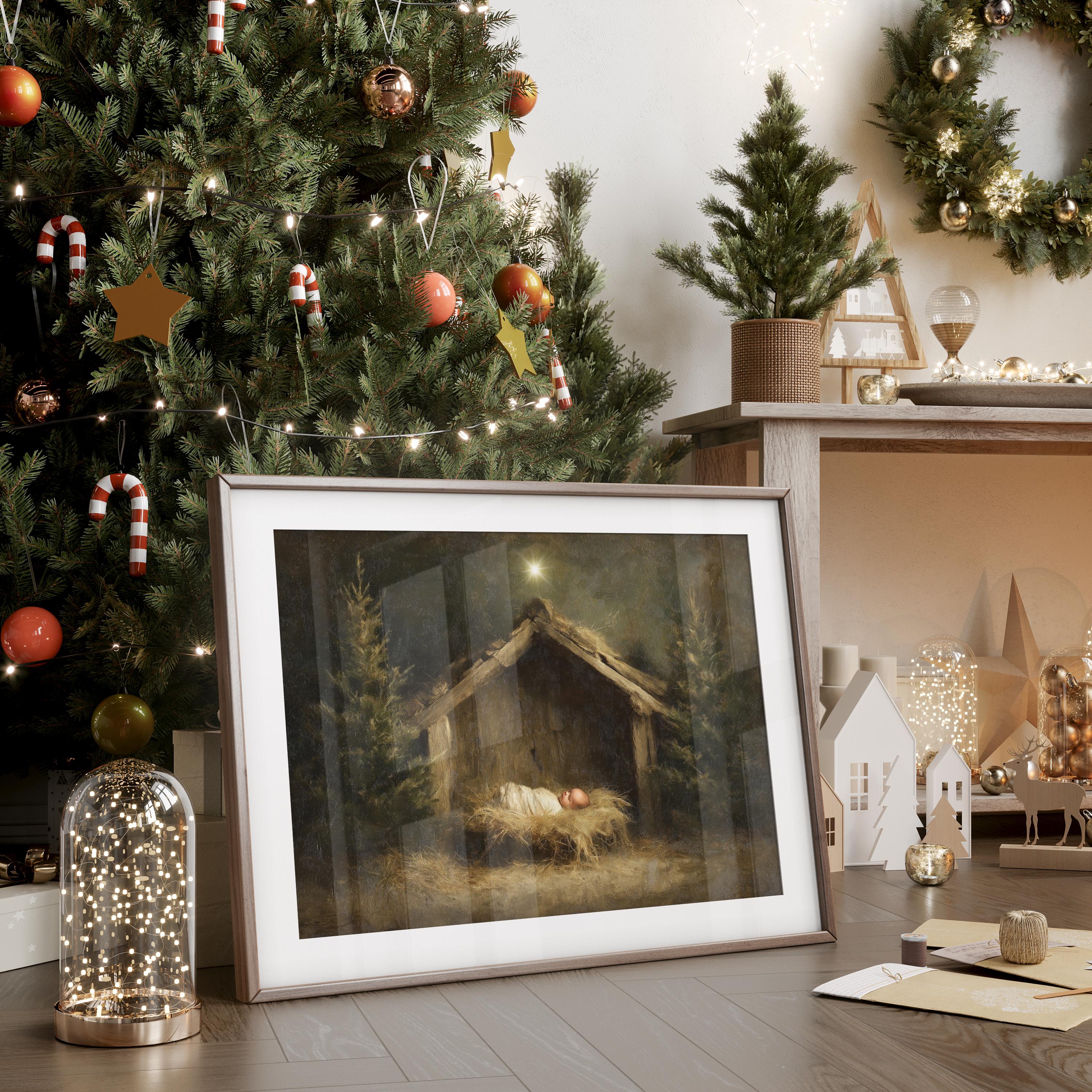 Rustic Nativity Manger Art | Baby Jesus, Oil Painting Style, Christian ...