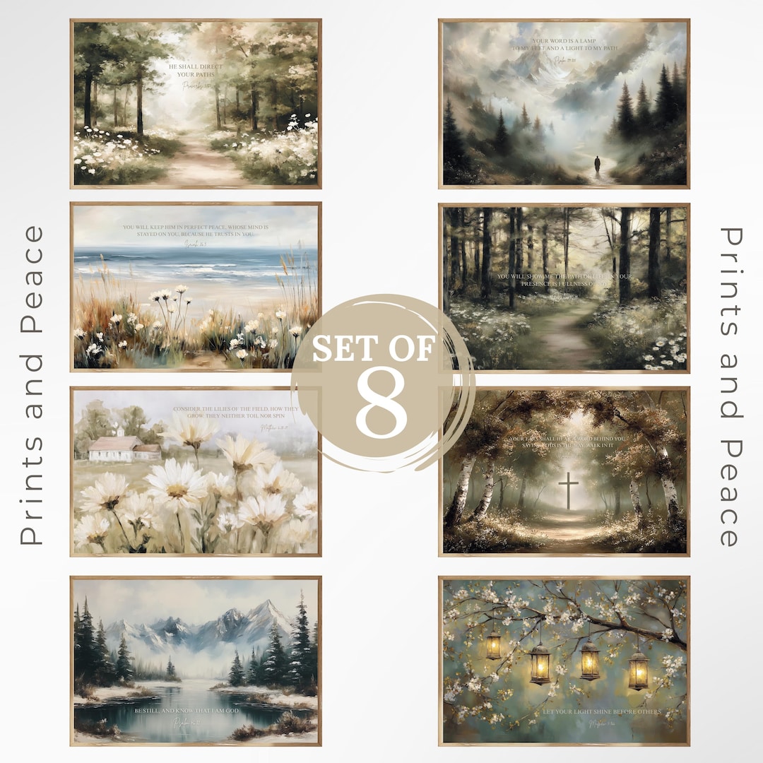Set of 8 PRINTABLE Scripture Paintings - Christian Printable Wall Art ...