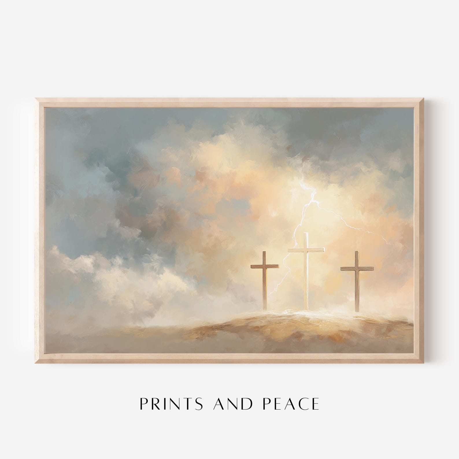 Three Crosses Christian Wall Art – Lightning Hits the Cross Religious ...