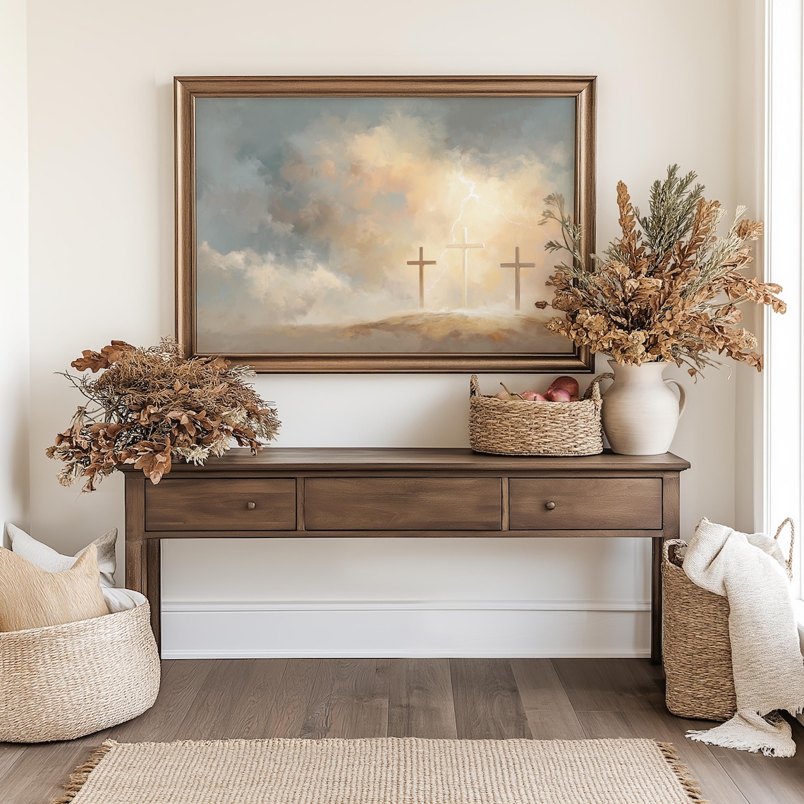 Three Crosses Christian Wall Art – Lightning Hits the Cross Religious ...