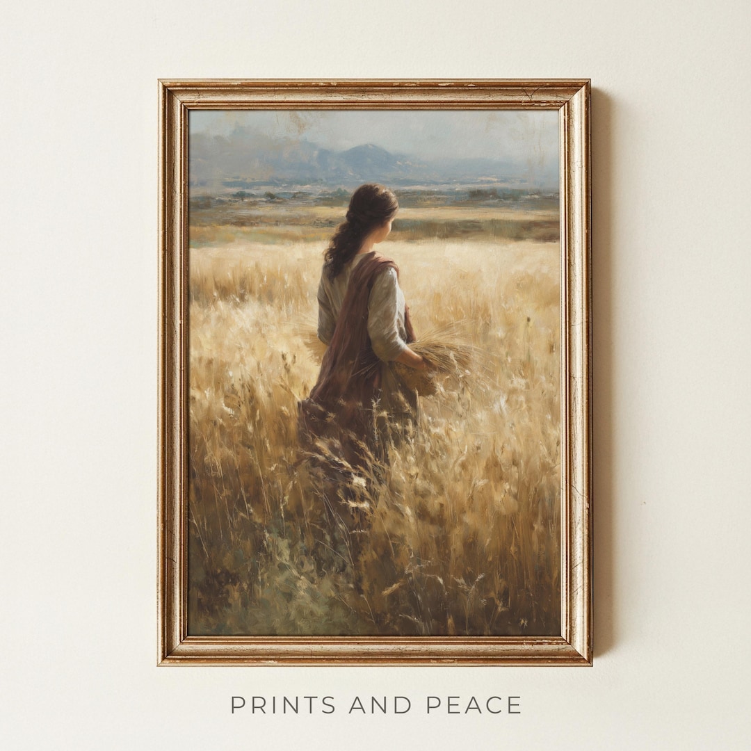 Ruth in the Wheat Field – Painterly Biblical Art Print, Christian Oil ...