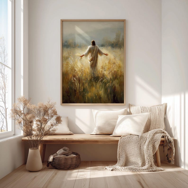 Jesus in the Wheat Field Wall Art – Christ Walks Among the Harvest ...