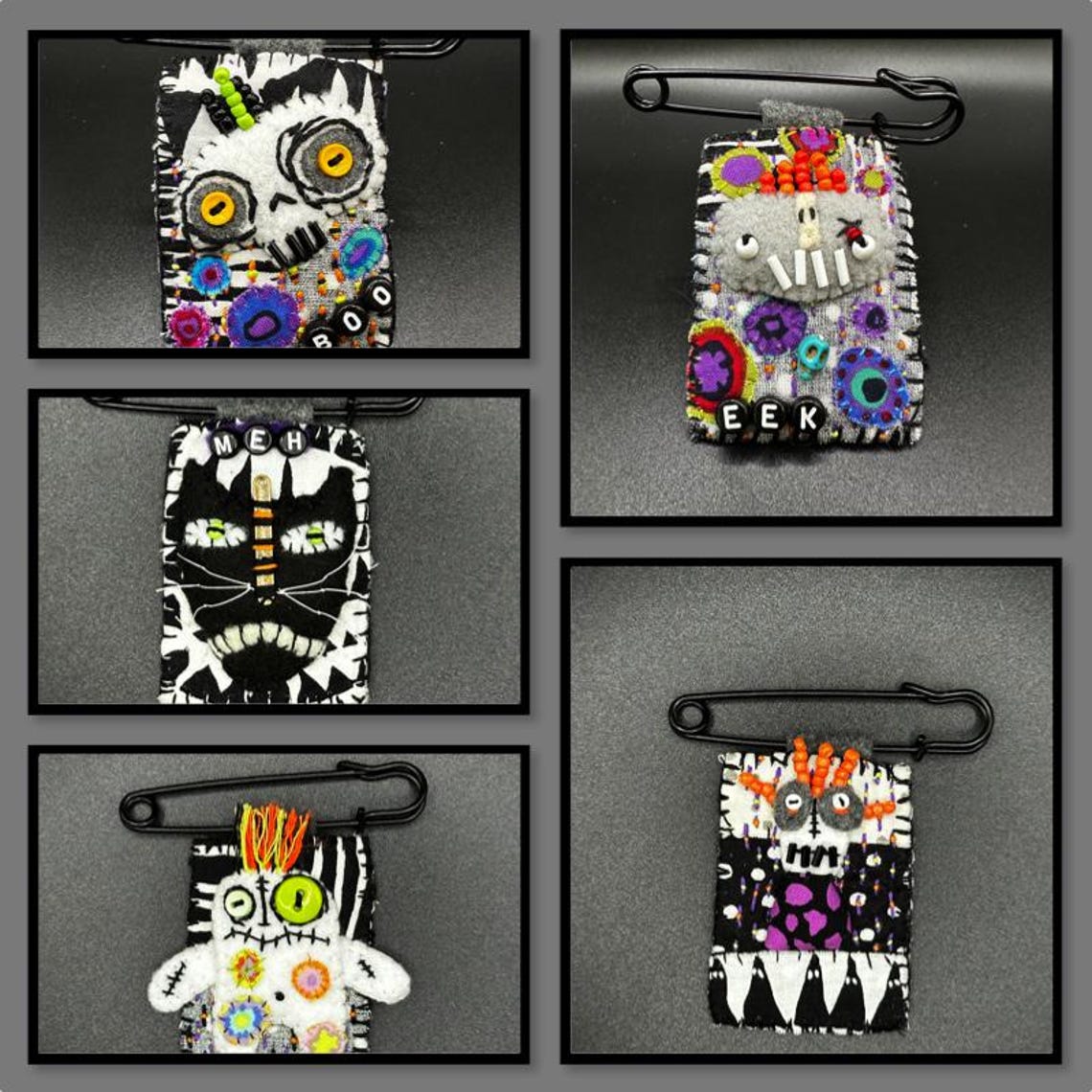 Creepy Cute Monster Face Pin – Handmade Fabric Brooch, Dangling Eye - Etsy