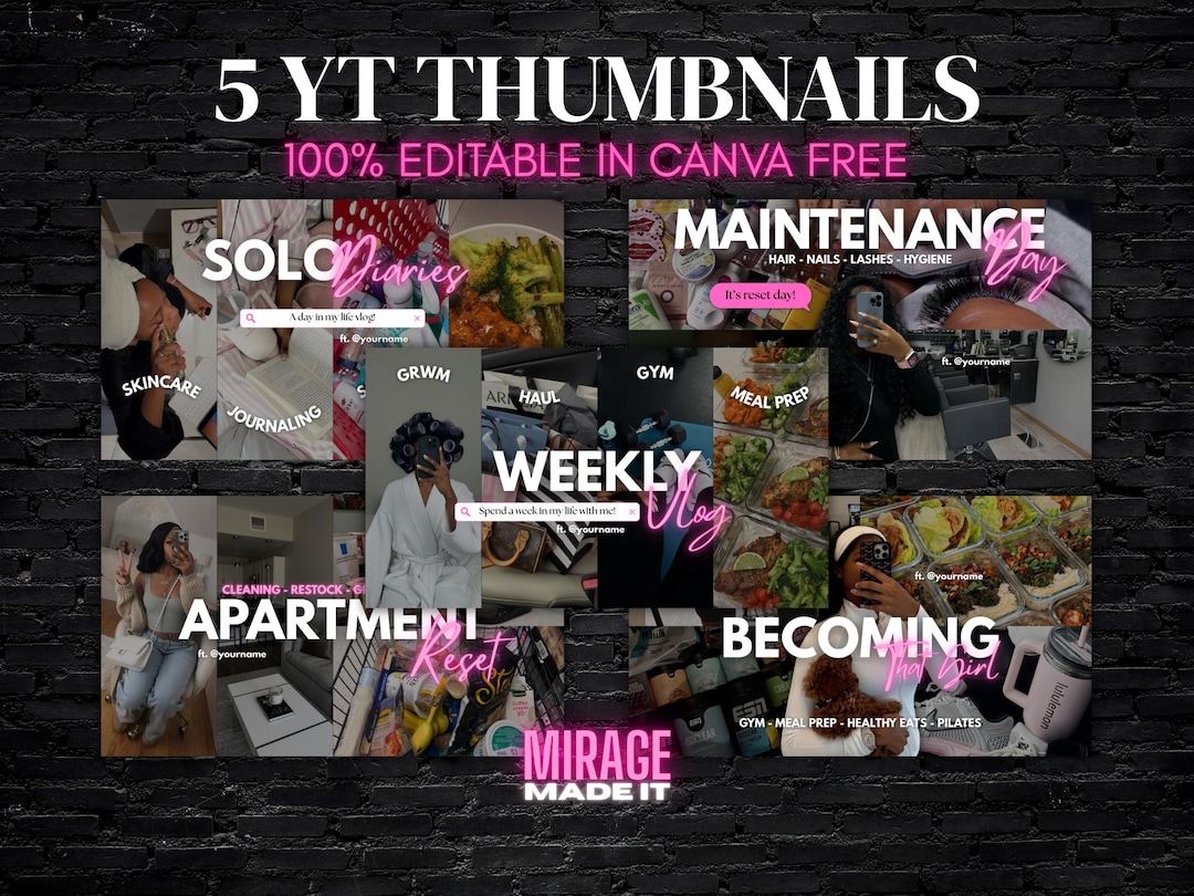 Pink Youtube Thumbnail Template, Editable Youtube Thumbnail, Girly ...