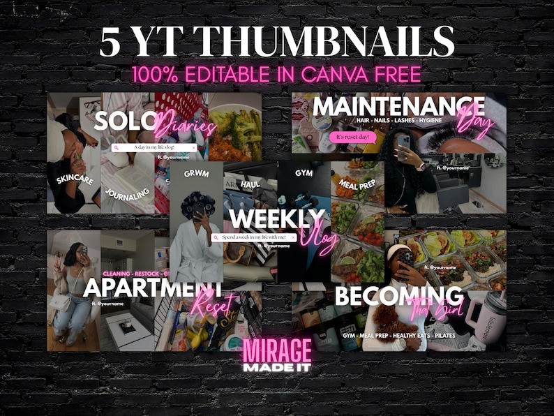 Pink Youtube Thumbnail Template, Editable Youtube Thumbnail, Girly ...