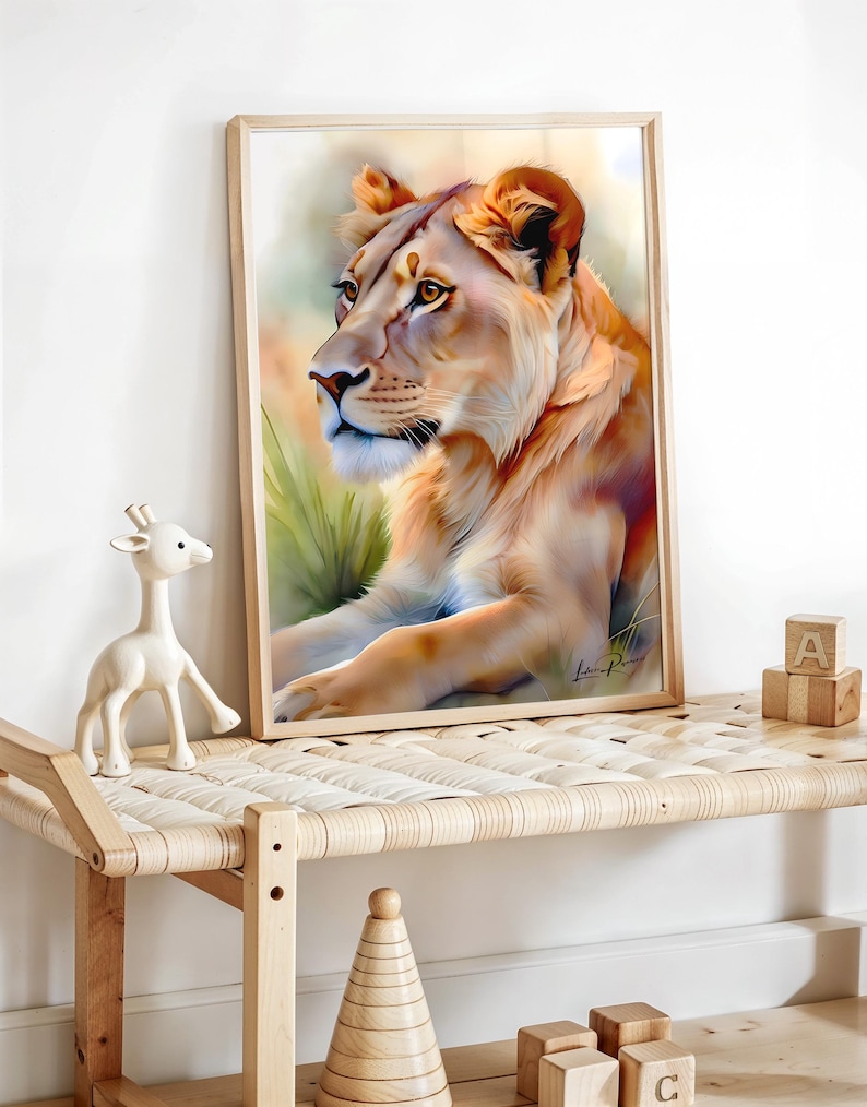 Serene Lioness – Printable Poster – Watercolor Style – Wall Art for ...