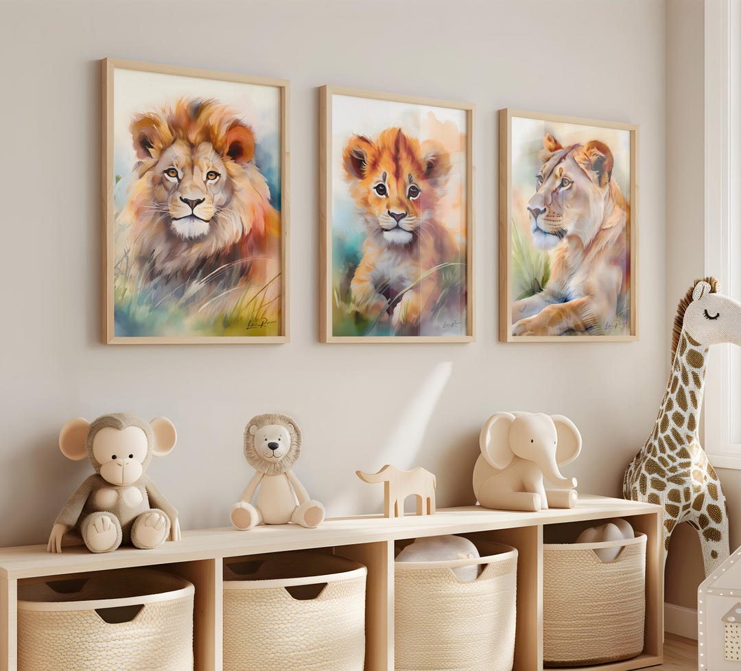 Set of 3 Printable Posters – A Pride of Lions – Watercolor Style – Wall ...