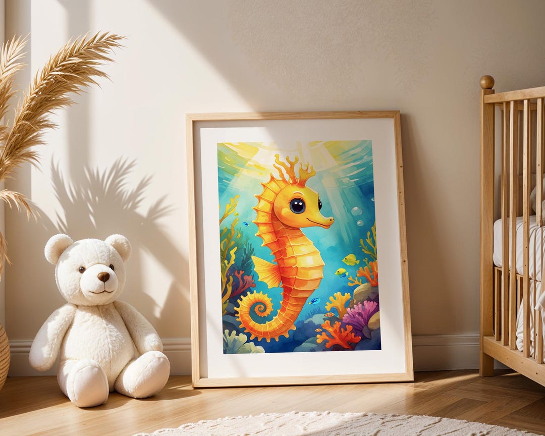Seahorse on a Stroll – Printable Digital Poster – Wall Art for Kids ...