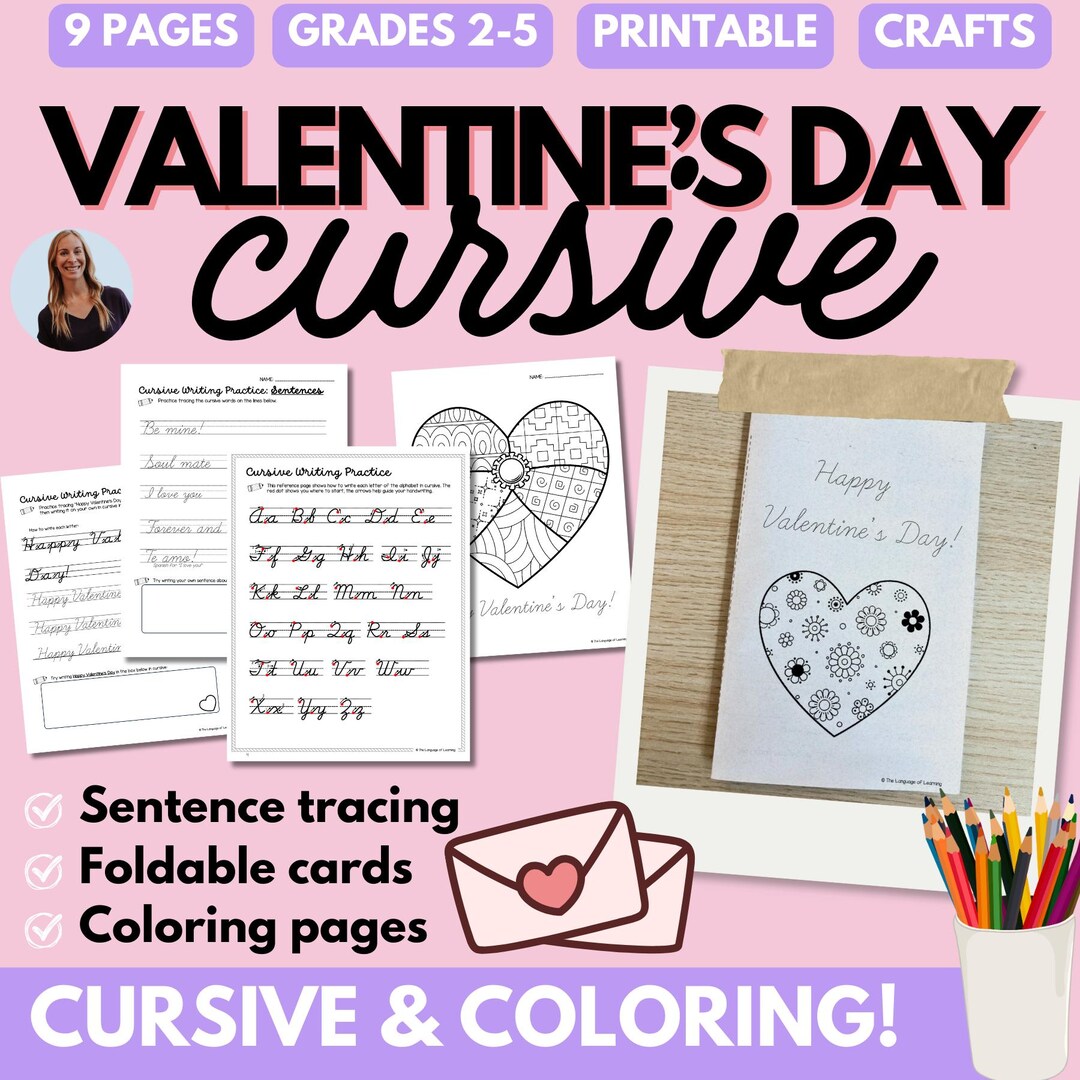 Valentine's Day Cursive Writing Coloring Pages and Cards for Grades 2-5 ...