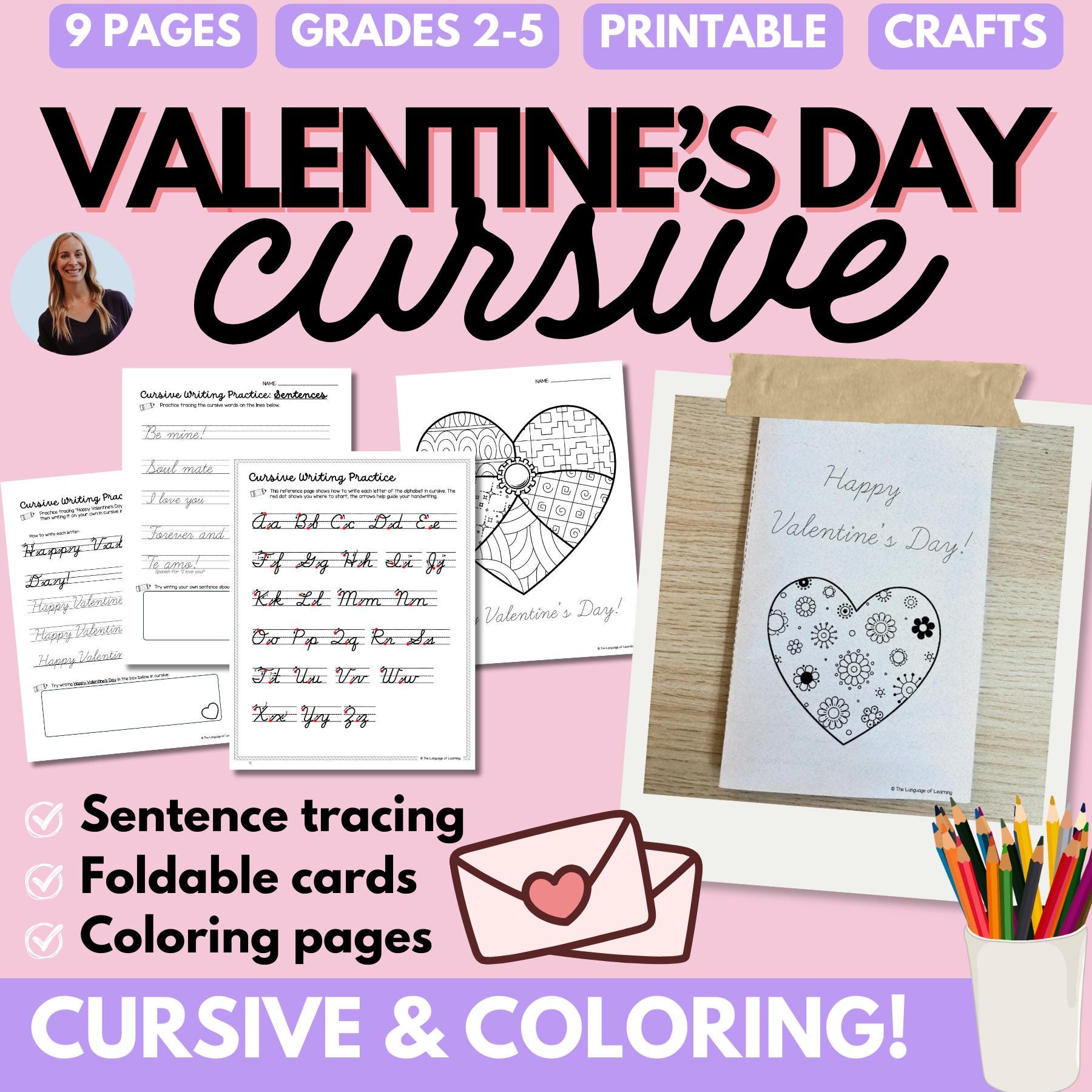 Valentine's Day Cursive Writing Coloring Pages and Cards for Grades 2-5 ...