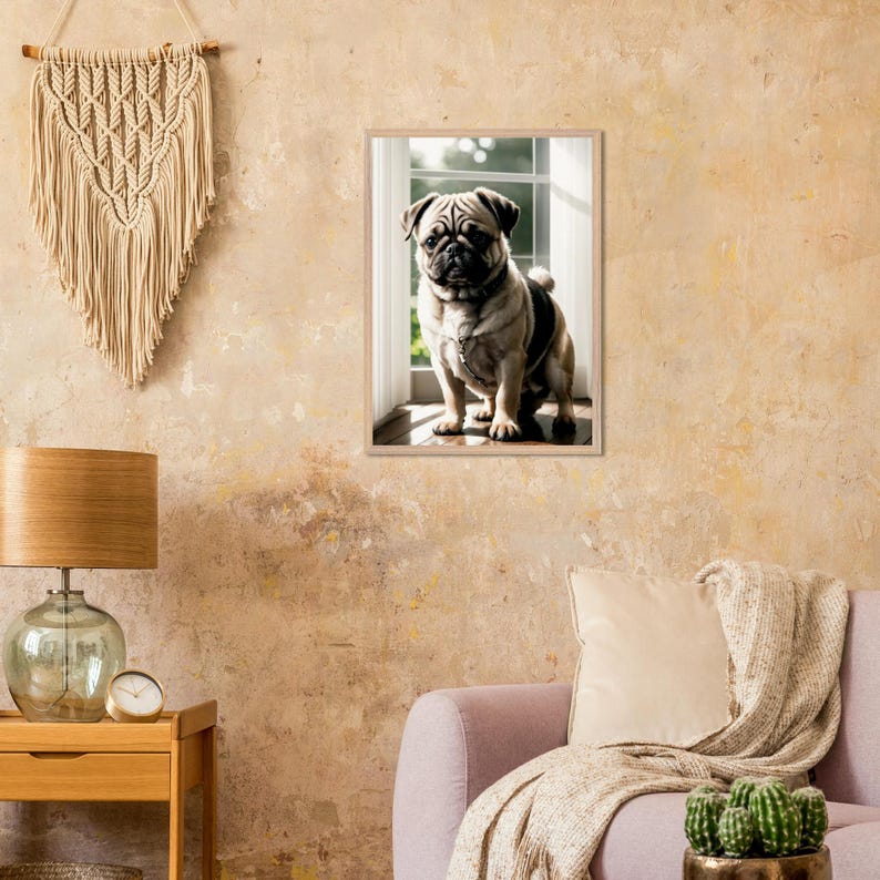 Custom Pug Wall Art Wooden Framed Canvas | Personalized Dog Portrait ...