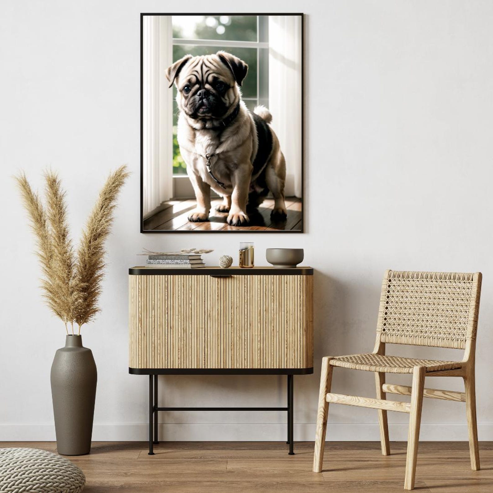 Custom Pug Portrait Wall Art | Personalized Dog Photo Artwork | Framed ...