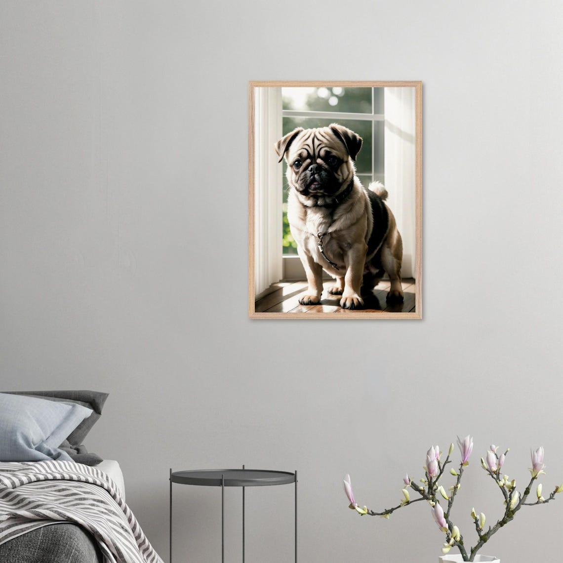 Custom Pug Wall Art Wooden Framed Canvas | Personalized Dog Portrait ...