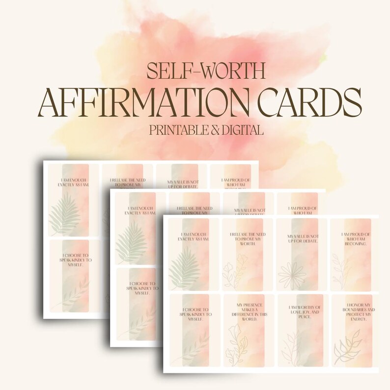 Self-worth Affirmation Cards: Daily Positive Motivation (printable Deck ...