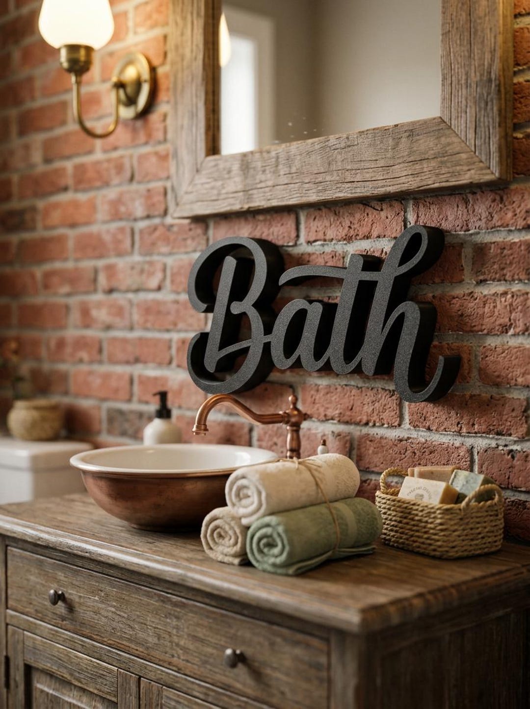 Bath Word Sign, Bathroom Shelf Decor, Bathroom Wall Decor, Cursive ...
