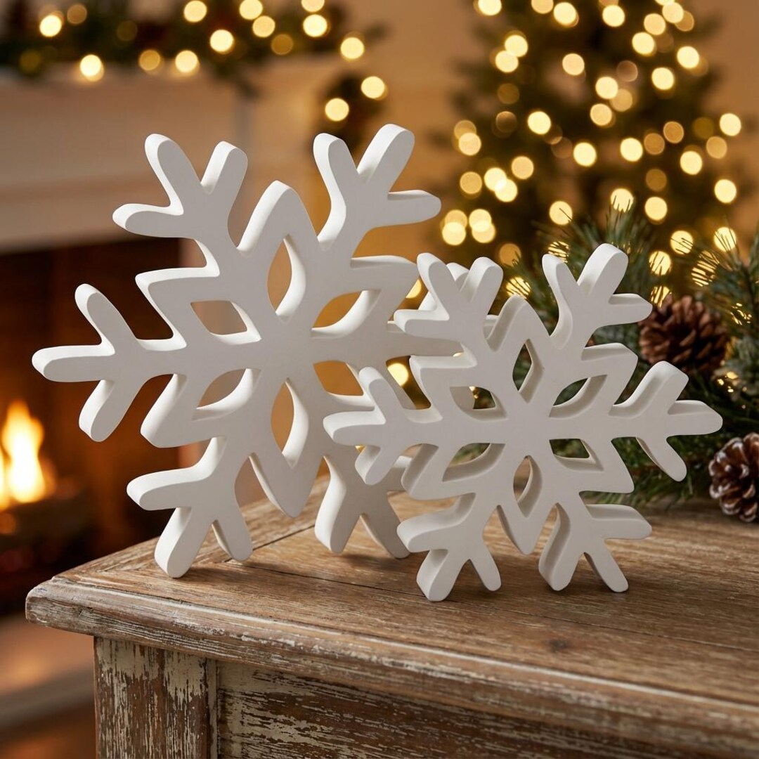 Snowflake Decor Set of 2, 3D Winter Snowflake Signs, Shelf Sitting ...