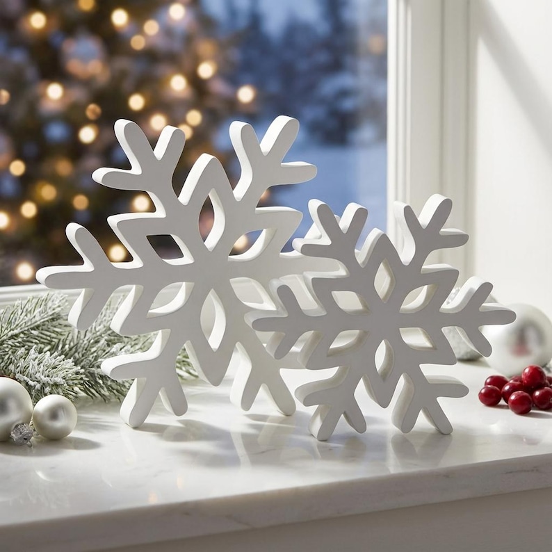 Snowflake Decor Set of 2, 3D Winter Snowflake Signs, Shelf Sitting ...