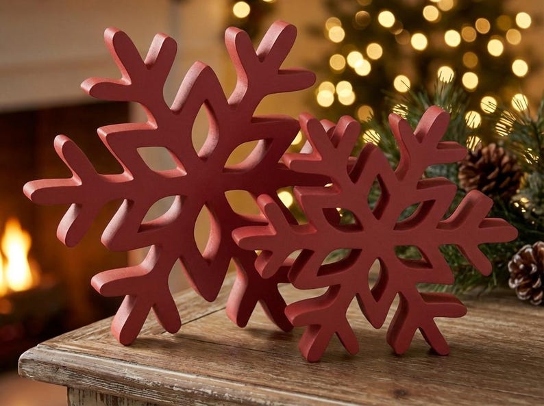 Snowflake Decor Set of 2, 3D Winter Snowflake Signs, Shelf Sitting ...