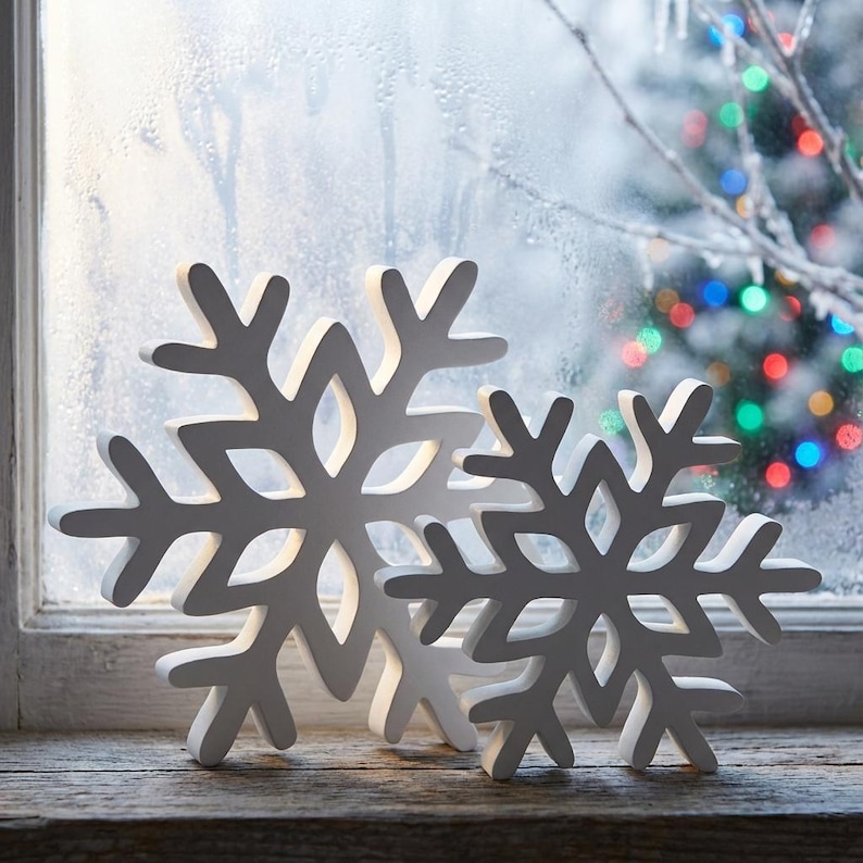 Snowflake Decor Set of 2, 3D Winter Snowflake Signs, Shelf Sitting ...