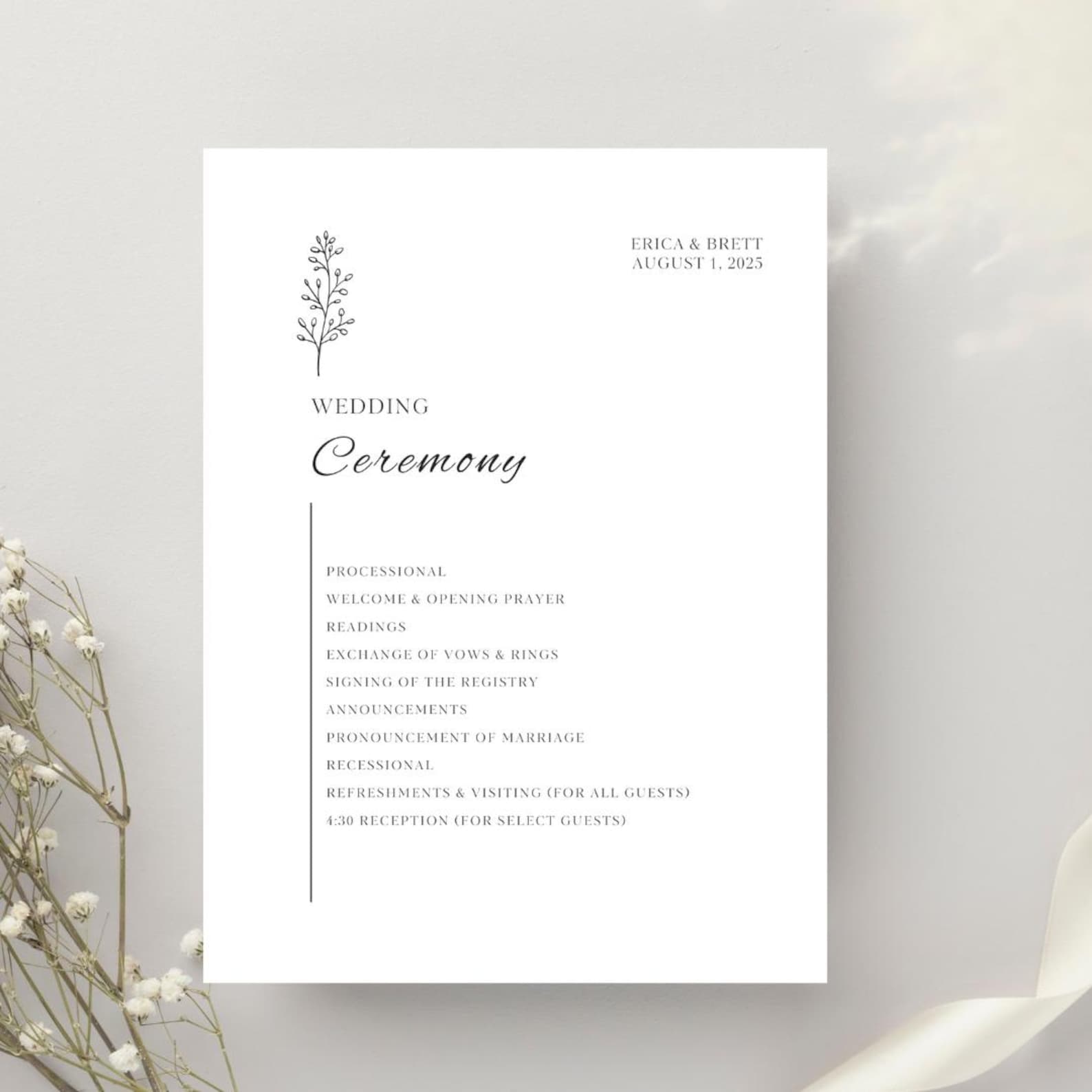 Editable Wedding Program Template – Order of Service for Ceremony ...
