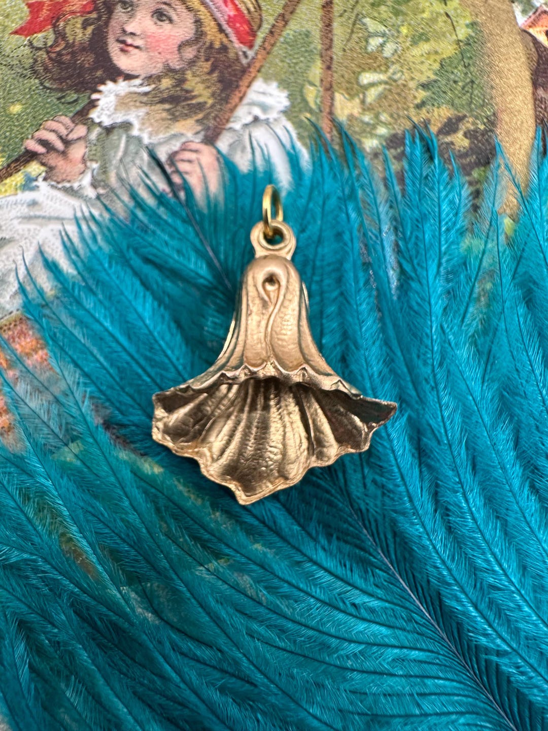 Vintage Victorian Raw Brass LILY DROP FLOWER Charm for Necklace ...