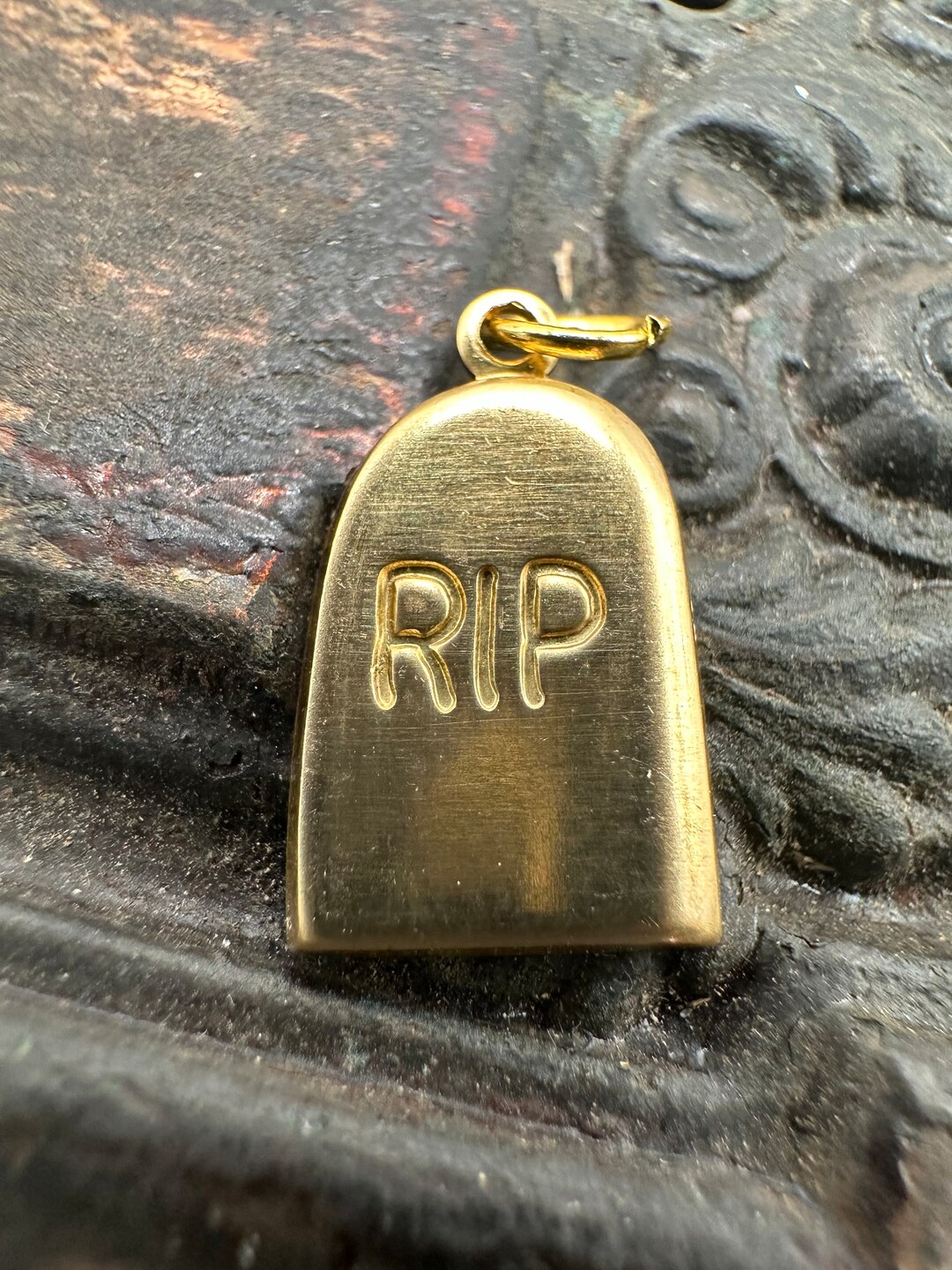 Vintage Raw Brass TOMBSTONE GRAVE RIP Charm for Necklace Pendant ...