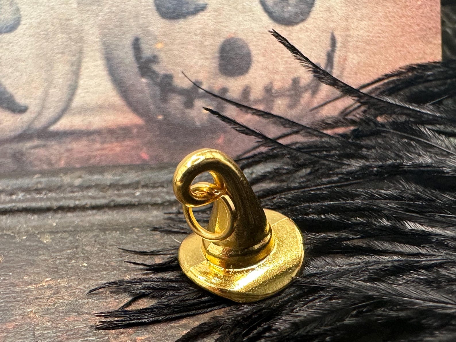 Witchy Goldtone TINY WITCH HAT Charm Pendant for Necklace Earrings Gold ...