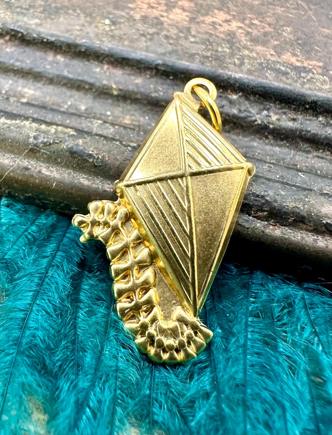 Vintage Raw Brass Fun KITE Charm for Necklace Earrings Bracelet Anklet ...