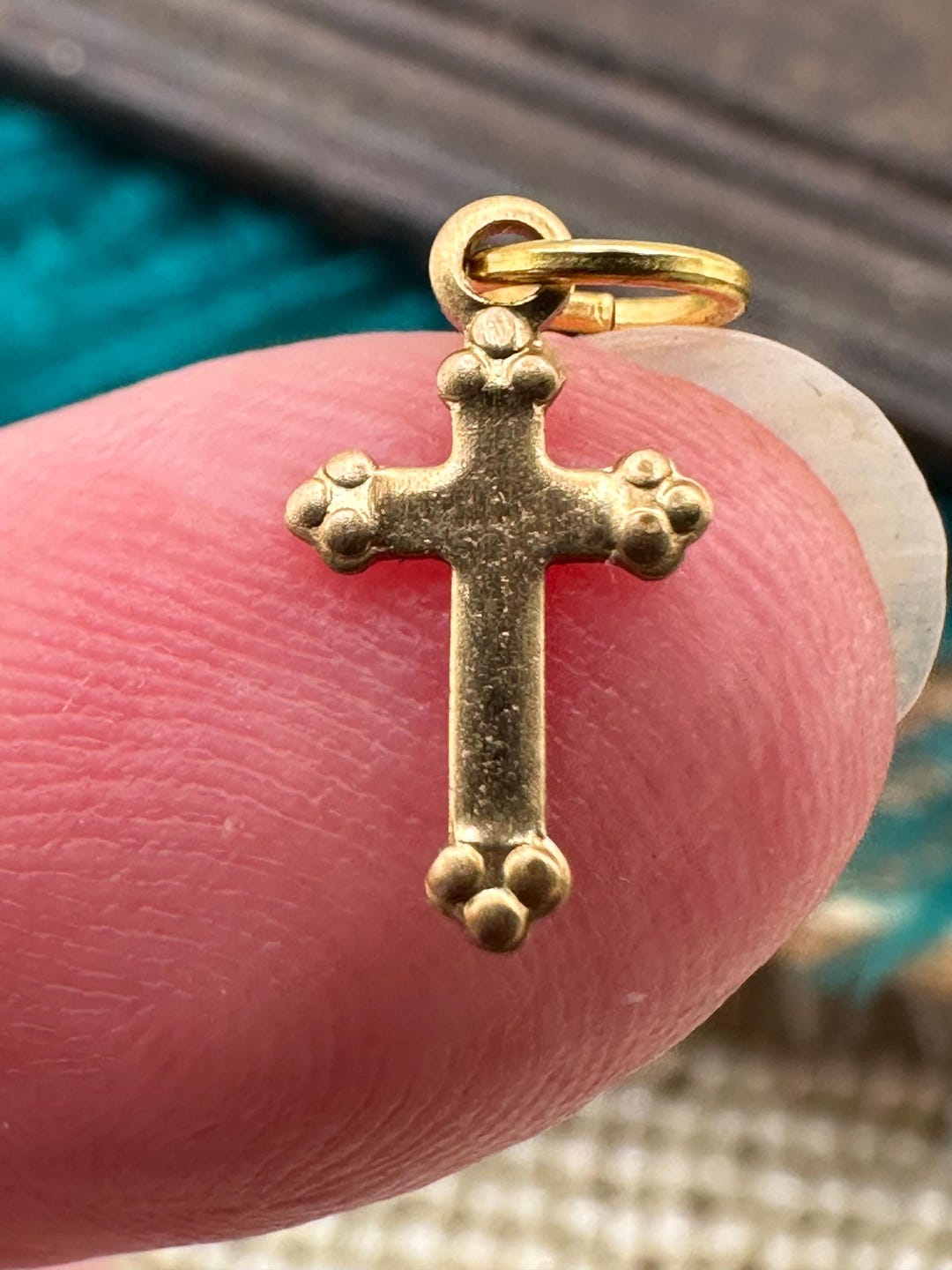 Vintage Raw Brass TINY CHRISTIAN CROSS Charm for Necklace Pendant Gold ...