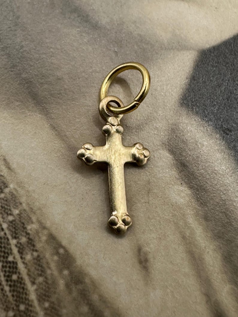 Vintage Raw Brass TINY CHRISTIAN CROSS Charm for Necklace Pendant Gold ...