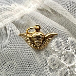 Vintage Raw Brass Victorian Tiny BABY ANGEL CHERUB Charm for Necklace ...