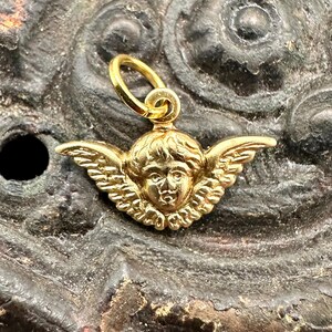 Vintage Raw Brass Victorian Tiny BABY ANGEL CHERUB Charm for Necklace ...