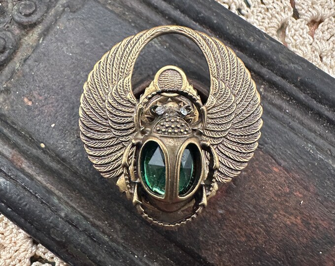 Collectible EGYPTIAN SCARAB Metal Green Crystal Button Rhinestone ...