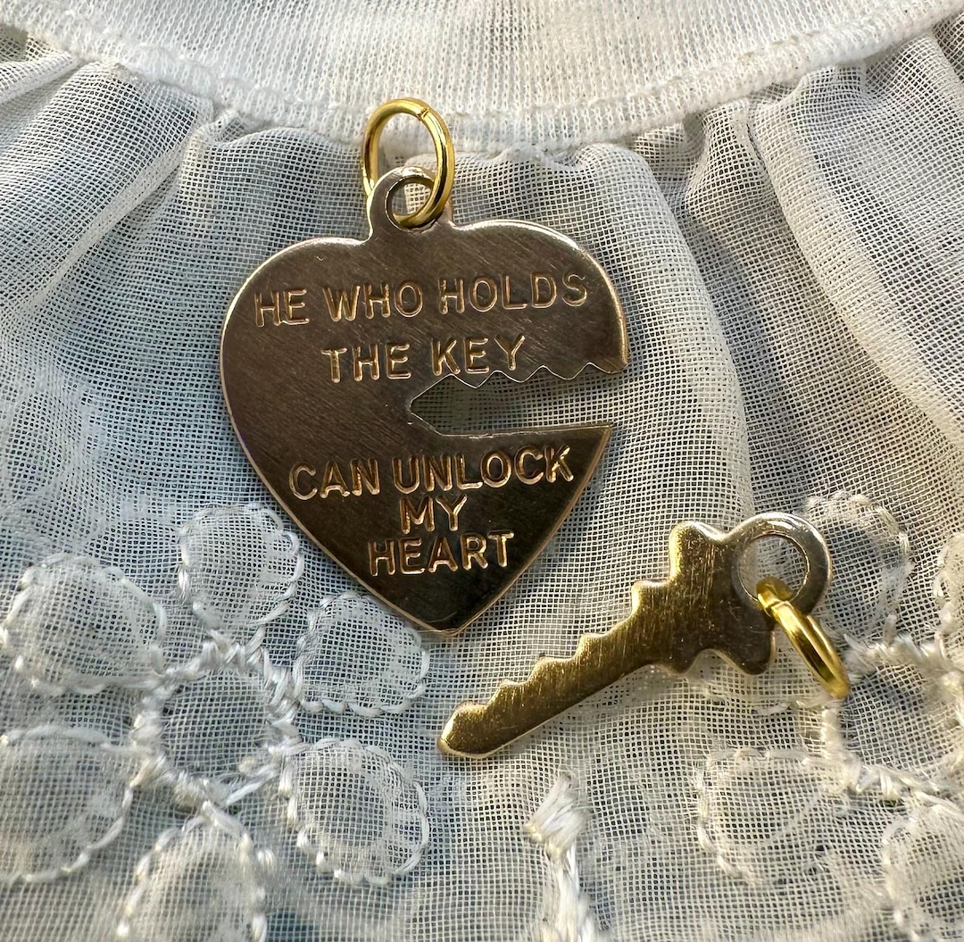 Vintage Raw Brass 2 Piece KEY to MY HEART Heart Charm for Necklace ...
