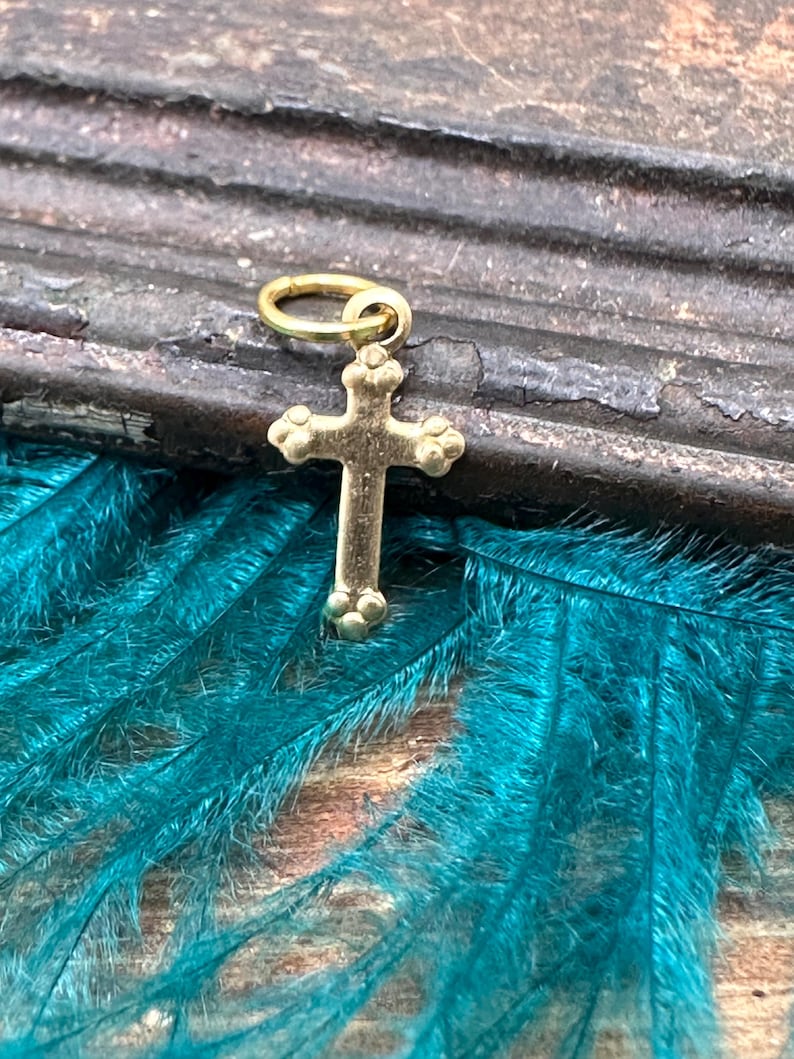 Vintage Raw Brass TINY CHRISTIAN CROSS Charm for Necklace Pendant Gold ...