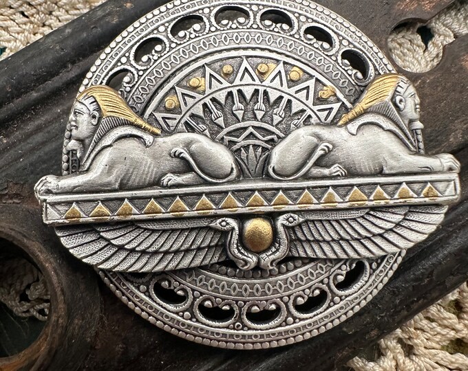XL Collectible Metal EGYPTIAN Revival SPHYNX Pharaoh Button Silver Gold ...