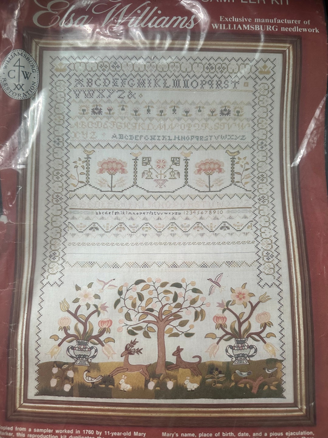 Vintage WILLIAMSBURG Reproduction Needlework Kit THE CHASE Sampler ...