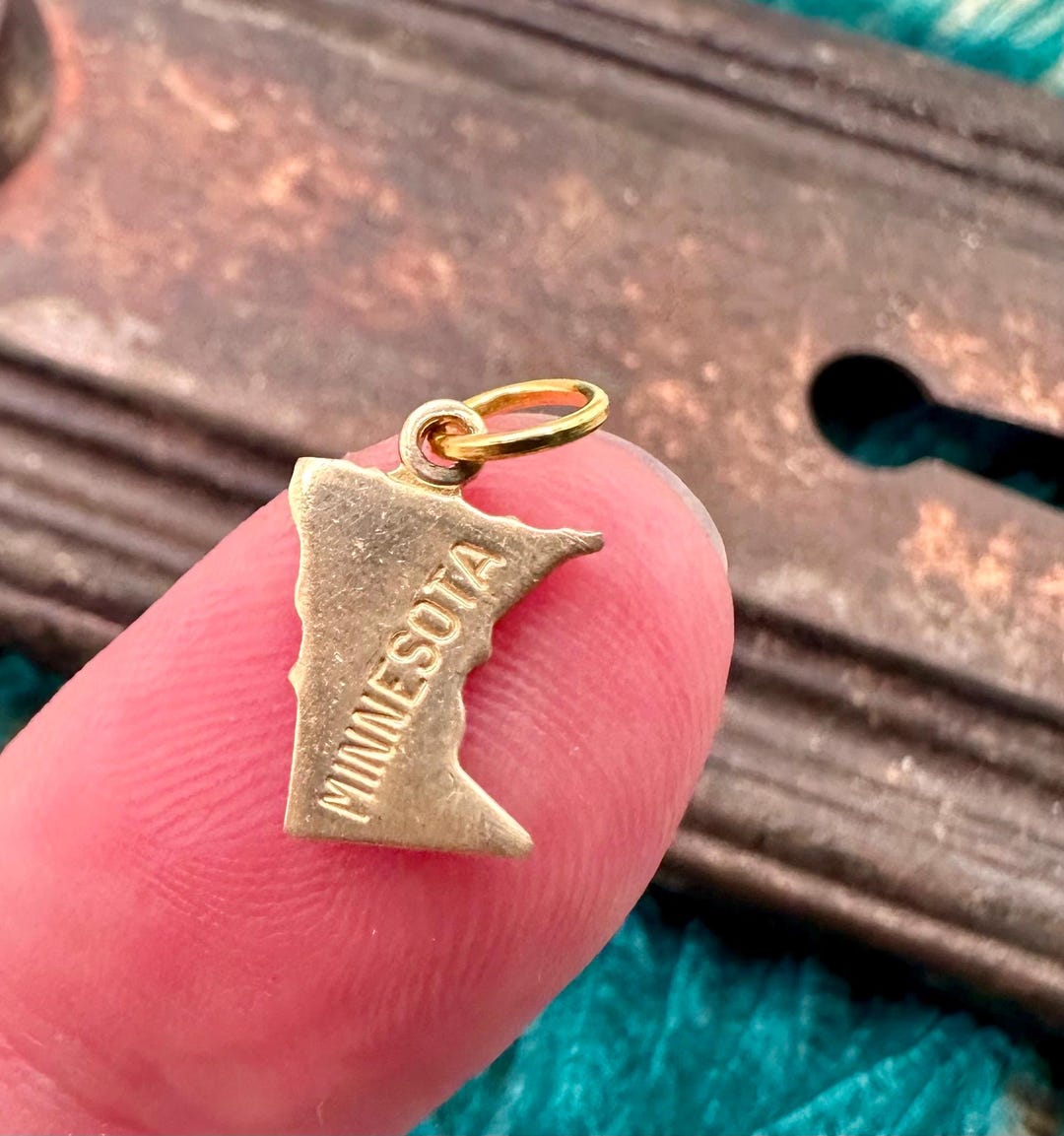 Vintage Raw Brass TINY STATE of MINNESOTA Charm for Necklace Pendant ...