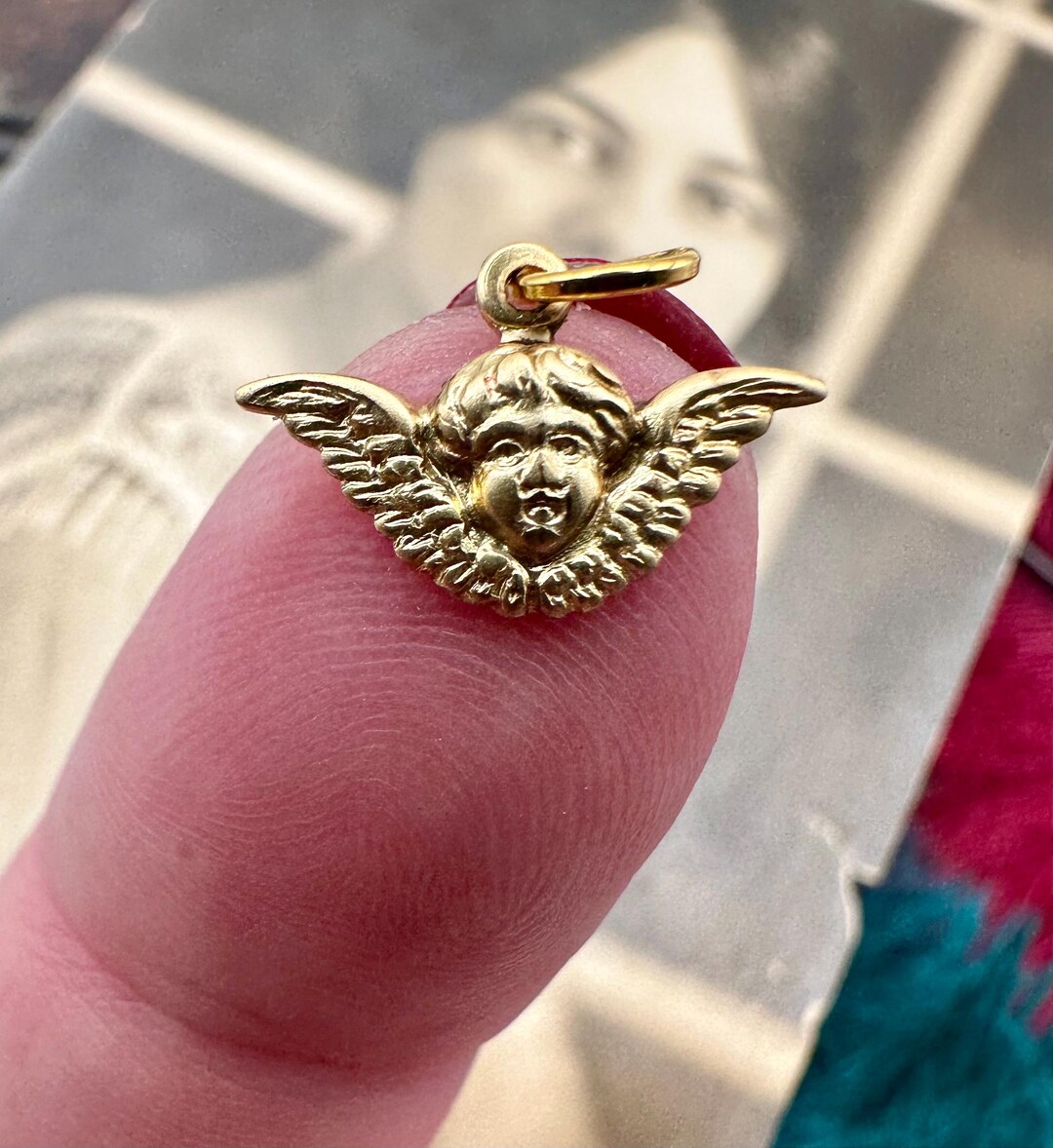 Vintage Raw Brass Victorian Tiny BABY ANGEL CHERUB Charm for Necklace ...