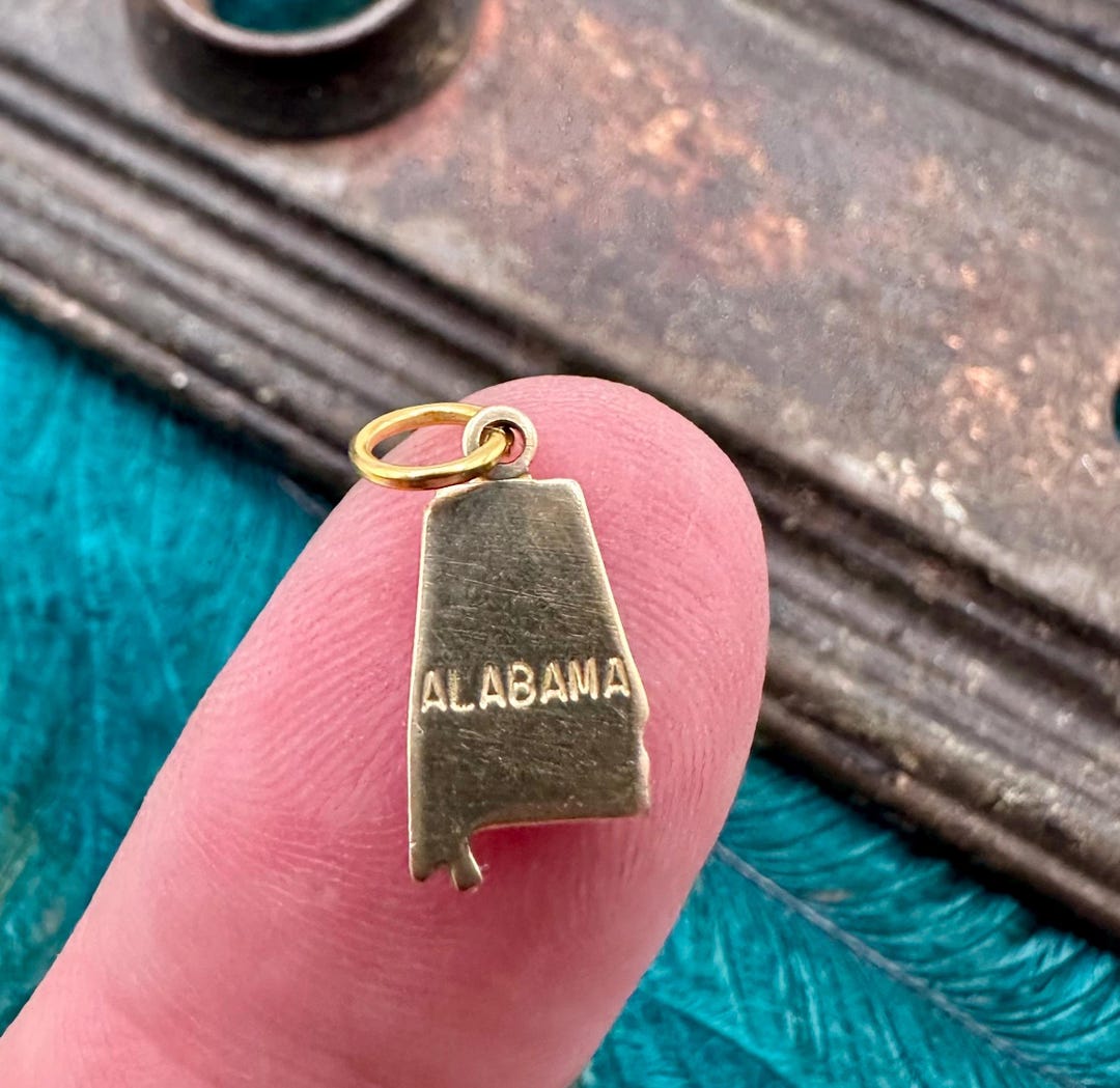 Vintage Raw Brass TINY STATE of ALABAMA Charm for Necklace Pendant Gold ...
