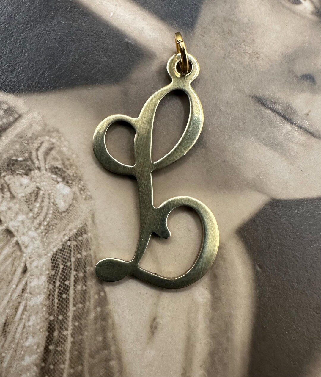 Vintage Raw Brass SCRIPT LETTER L Charm for Necklace Monogram Initial ...